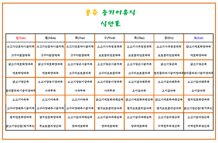 중기이유식 식단표 중기이유식 식단표 다운 네이버 블로그