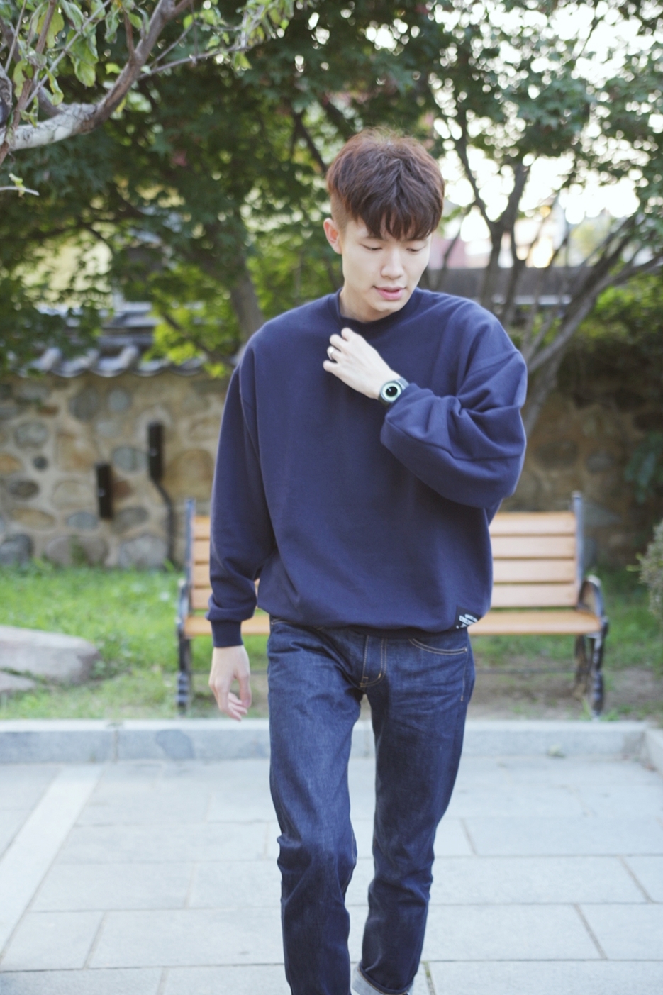 가을 대학생 패션 네이비 가오리맨투맨 코디 네이버 블로그