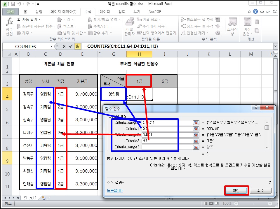 엑셀 Countifs 함수 사용법 네이버 블로그